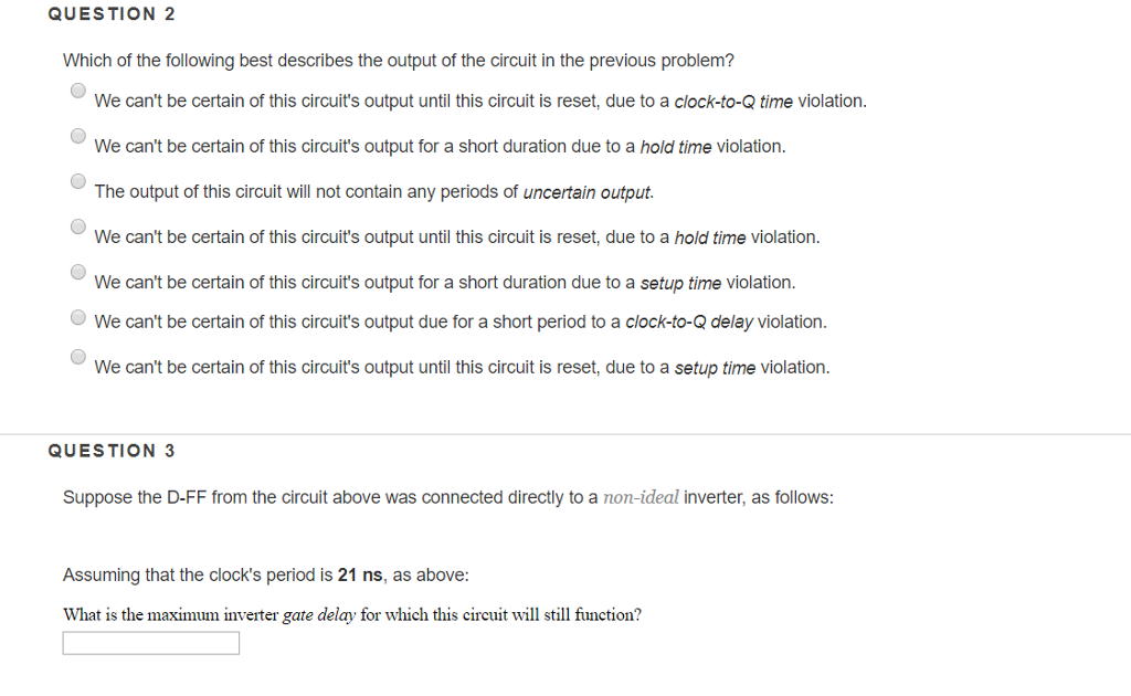 Solved QUESTION 1 For the following FF, the clock-to-Q delay | Chegg.com