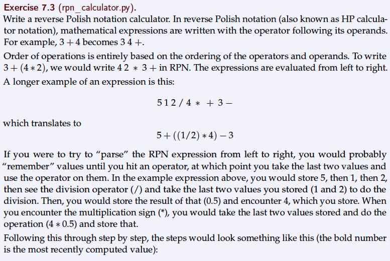 Exercise 7.3 (rpn_calculator.py). Write a reverse | Chegg.com