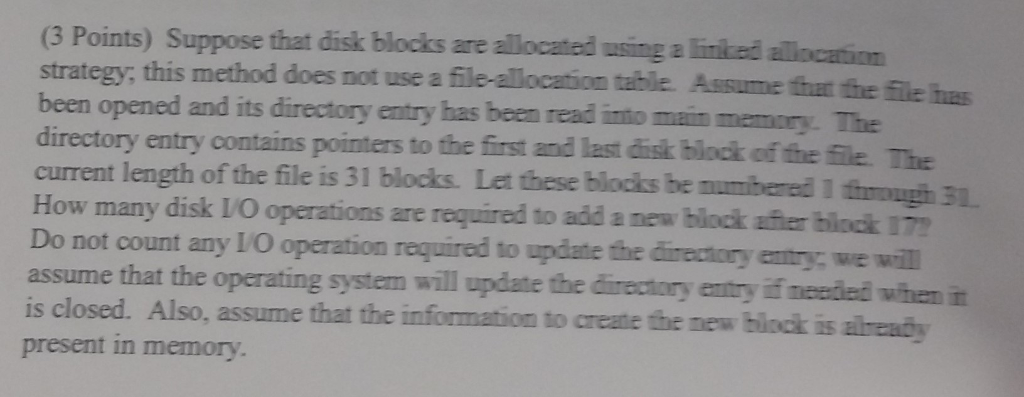 Solved (3 Points) Suppose that disk blocks are allocated | Chegg.com