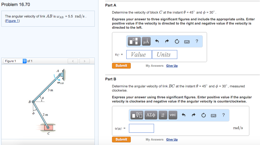 Solved The angular velocity of link AB is omega_AB = 5.5 | Chegg.com