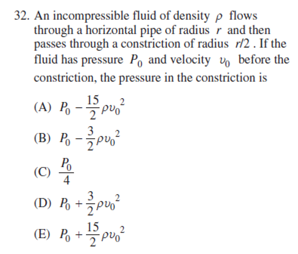 Solved An incompressible fluid of density rho flows through | Chegg.com