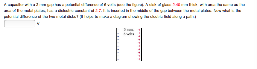 Solved A capacitor with a 3 mm gap has a potential | Chegg.com