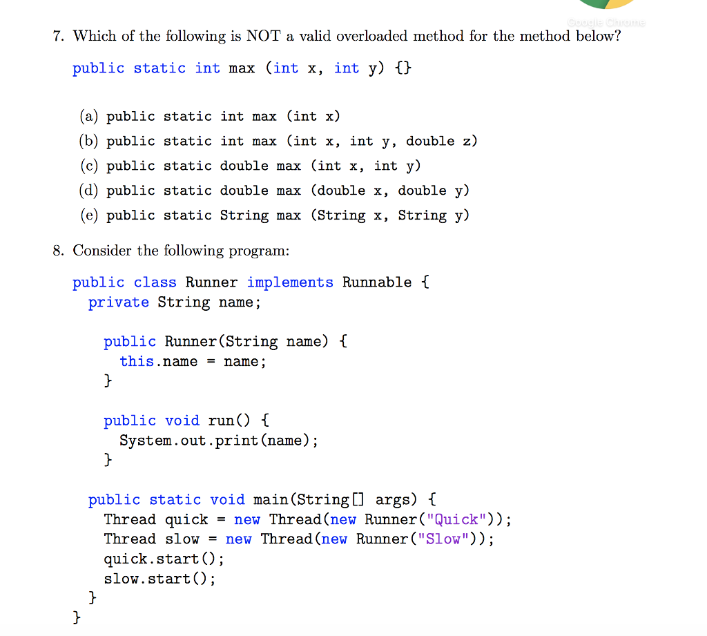 Solved Which Of The Following Is Not A Valid Overloaded