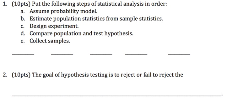Solved Put the following steps of statistical analysis in | Chegg.com