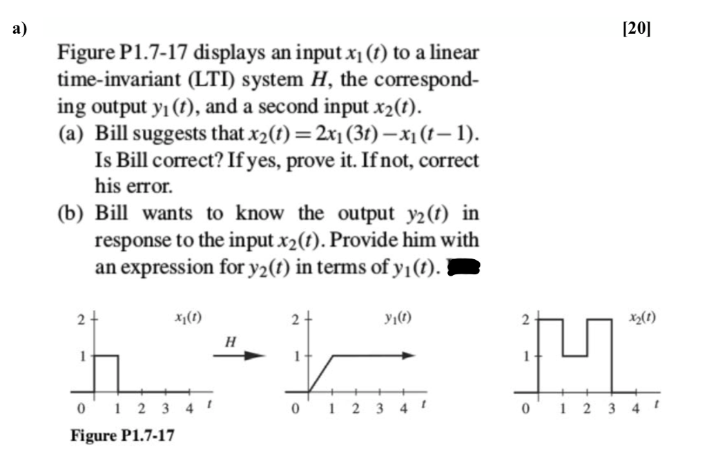 Solved a) [20] Figure P1.7-17 displays an input x1 (t) to a | Chegg.com