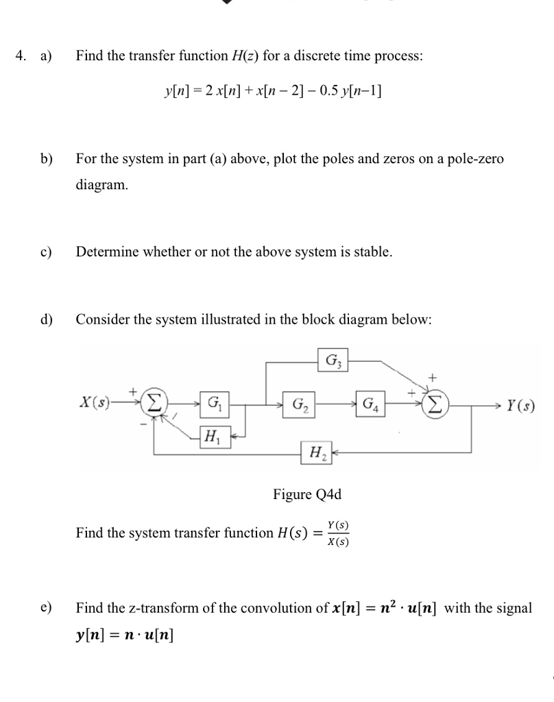 Solved 4. a) Find the transfer function H(z) for a discrete | Chegg.com