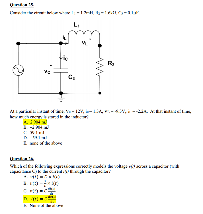 Solved Consider the circuit below where L_1 =1.2mH, R_2 = | Chegg.com