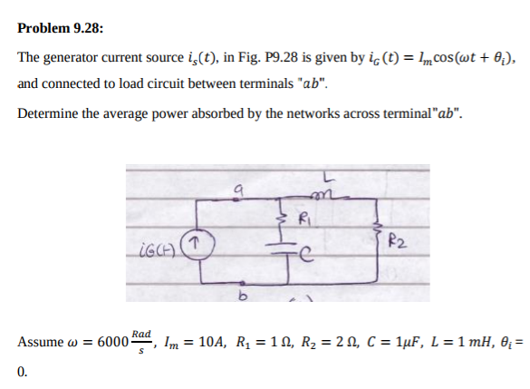 Solved The generator current source i_s(t), in Fig. P9.28 is | Chegg.com
