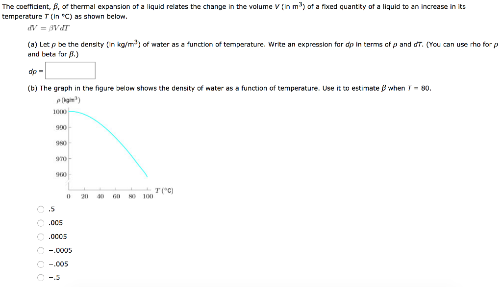 Solved The coefficient, β, of thermal expansion of a liquid | Chegg.com