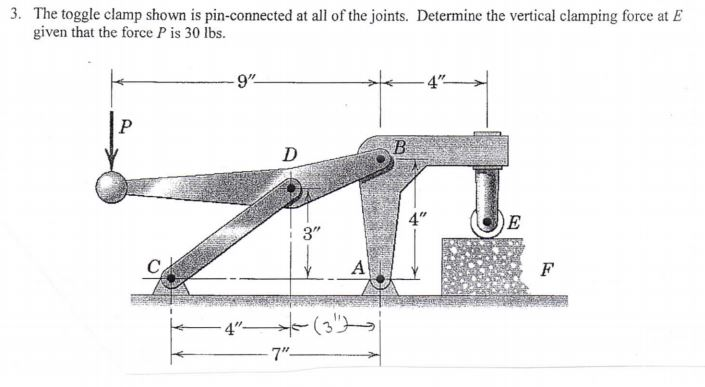 Solved 3. The toggle clamp shown is pin-connected at all of | Chegg.com