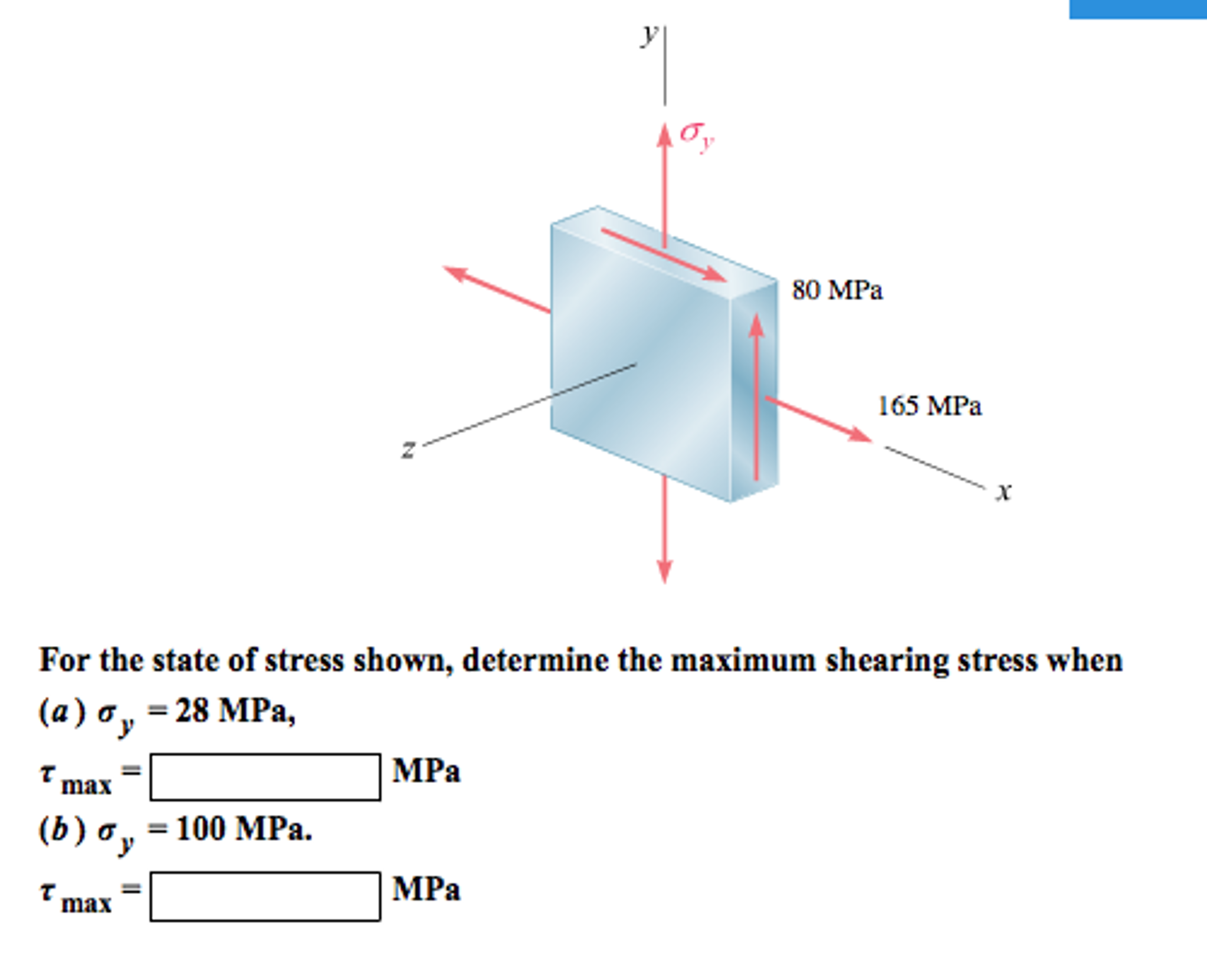 Solved For the state of stress shown, determine the maximum | Chegg.com