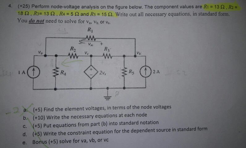 Solved 4. (+25) Perform node-voltage analysis on the figure | Chegg.com