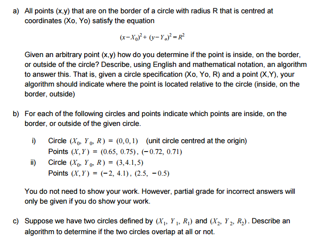 Solved All points (x, y) that are on the border of a circle | Chegg.com
