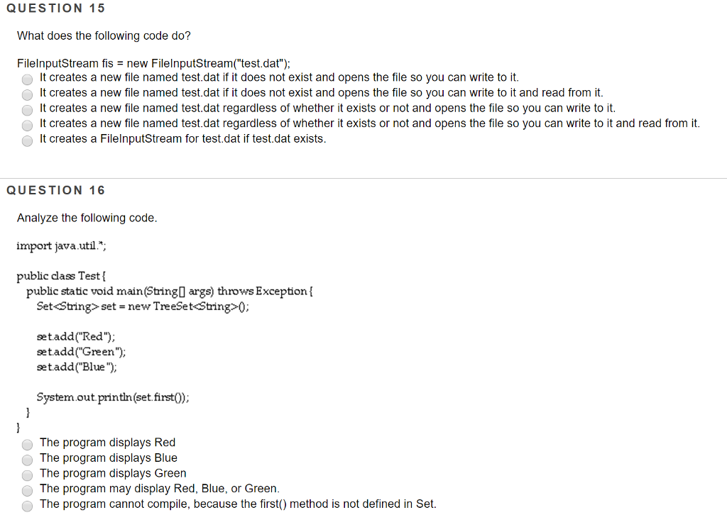 Solved What does the following code do? FilelnputStream fis | Chegg.com