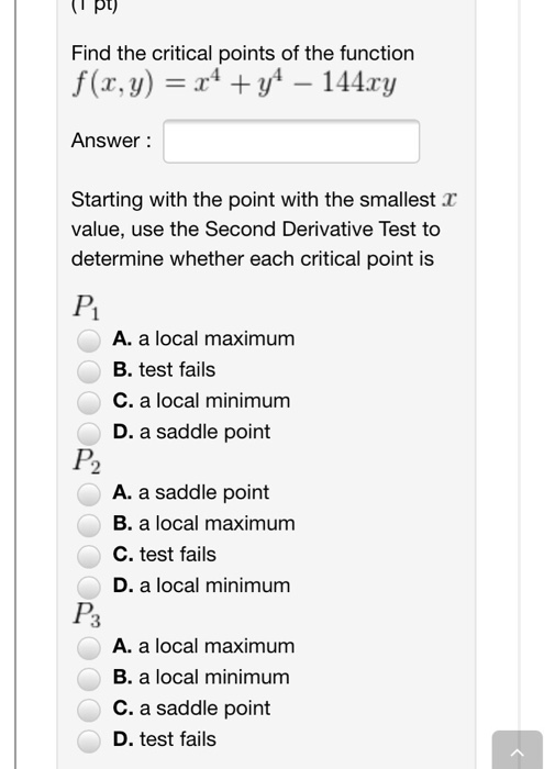 Solved Find the critical points of the function f(x, y) = | Chegg.com