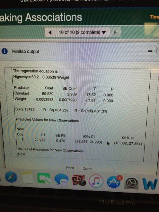 Solved The Minitab output shown below was obtained by using | Chegg.com