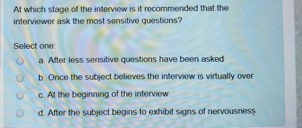Solved At which stage of the interview is it recommended | Chegg.com