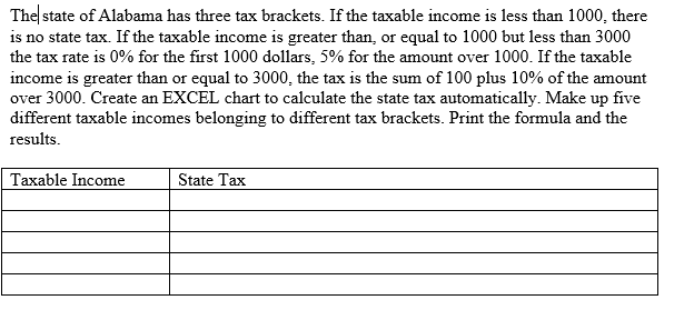 Solved The state of Alabama has three tax brackets. If the | Chegg.com