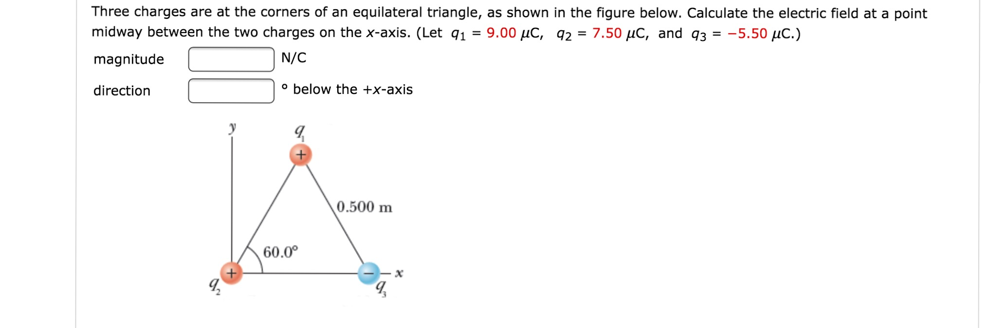 Solved Three charges are at the corners of an equilateral | Chegg.com