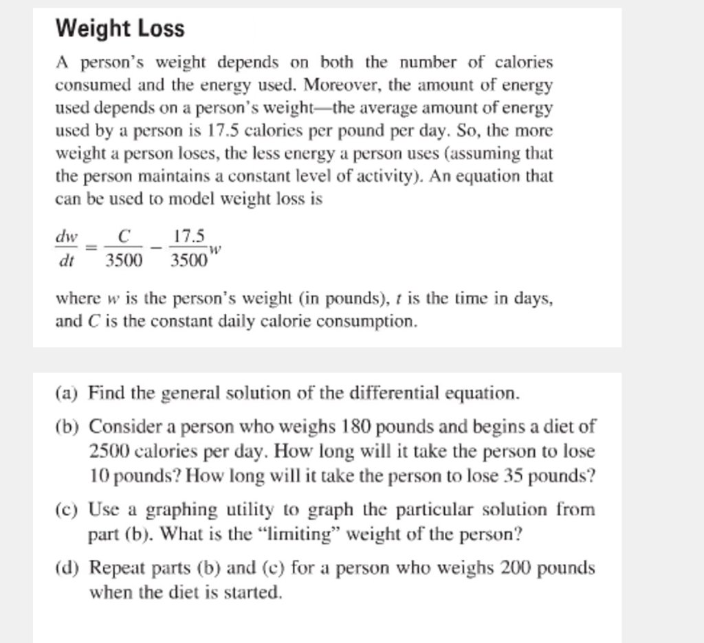 Solved Weight Loss A person's weight depends on both the | Chegg.com