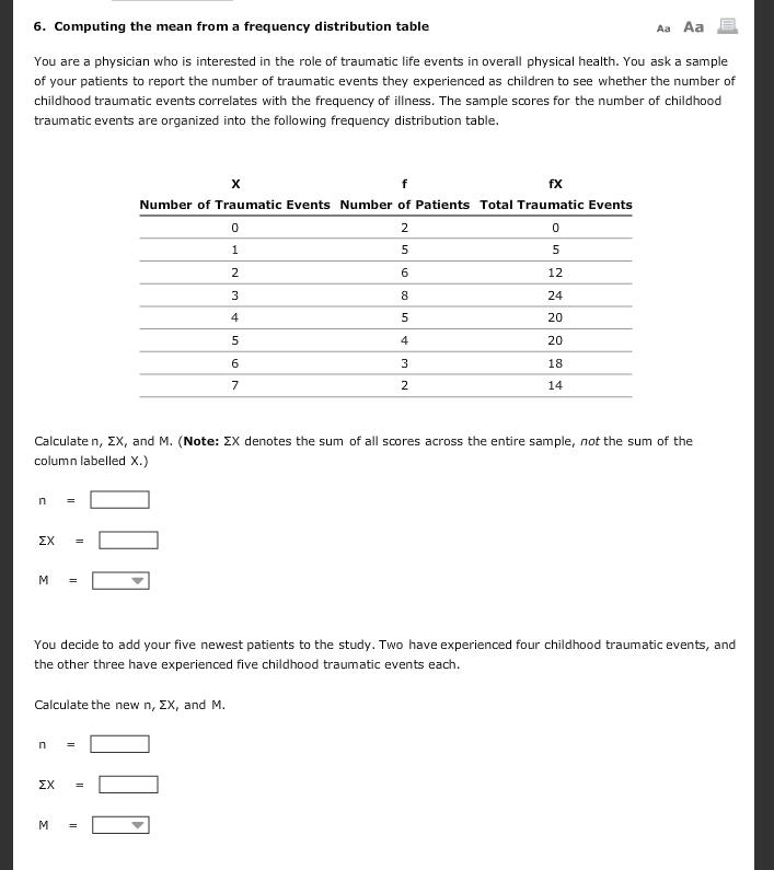 Solved Computing the mean from a frequency distribution | Chegg.com