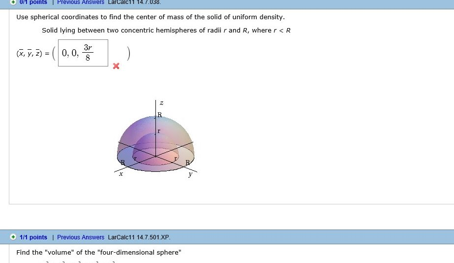 Solved Use spherical coordinates to find the center of mass | Chegg.com