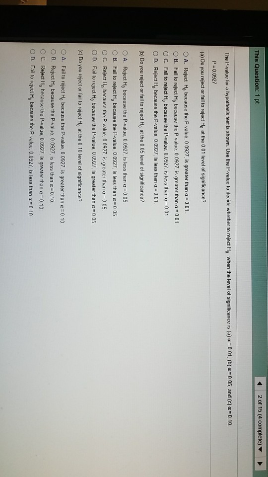 Solved 2 of 15 (4 complete) ? This Question: 1 pt when the | Chegg.com