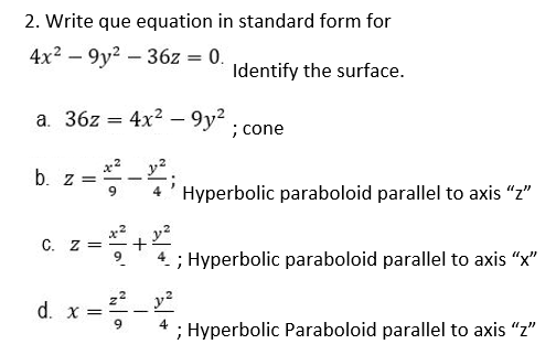 Solved 2. Write que equation in standard form for 4x2- | Chegg.com