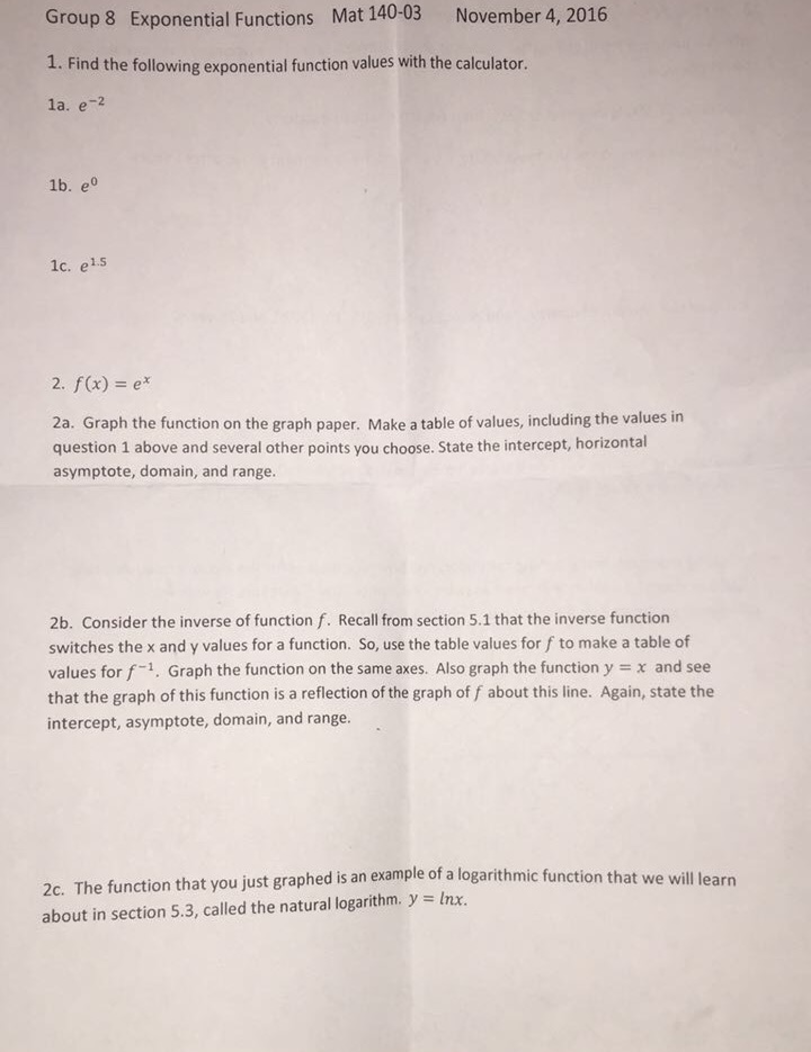 Solved Find the following exponential function values with | Chegg.com
