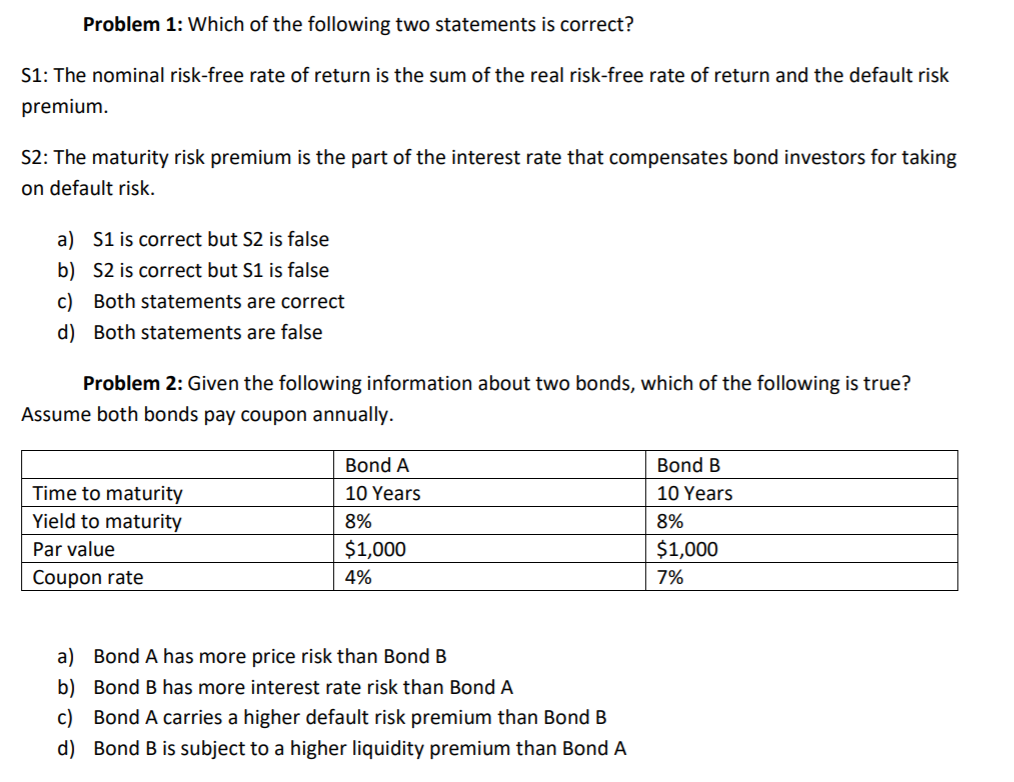 Solved Problem 1: Which of the following two statements is | Chegg.com