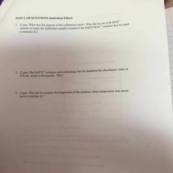 Solved I. (2 pts) What was the purpose of the calibration | Chegg.com