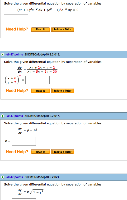 Solved Solve the given differential equation by separation | Chegg.com