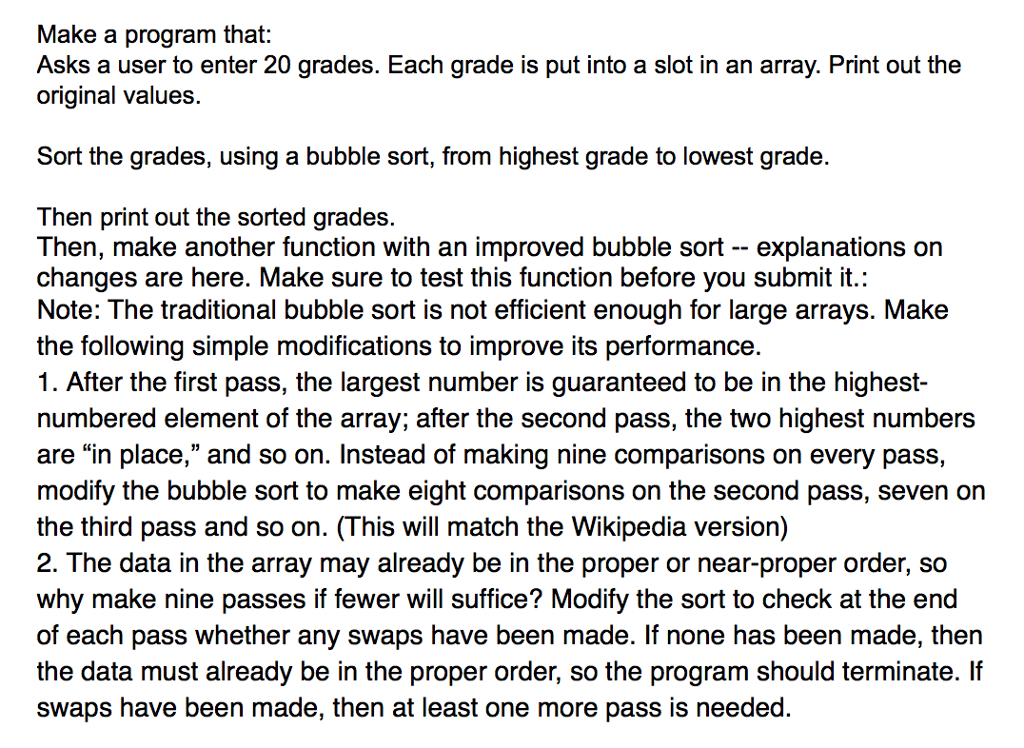 Solved Make a program that: Asks a user to enter 20 grades. | Chegg.com