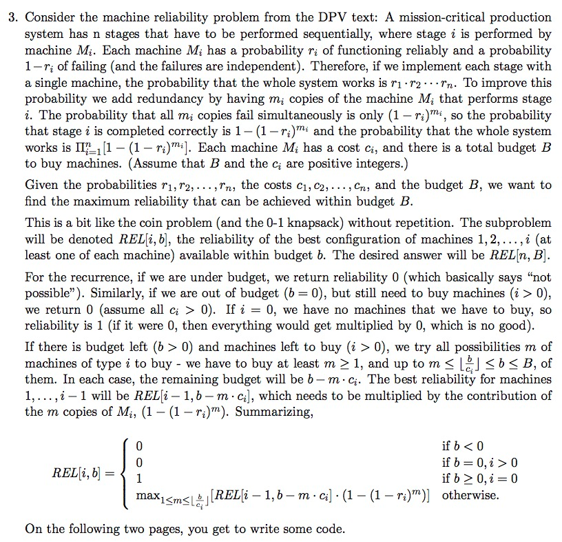 3. Consider the machine reliability problem from the | Chegg.com