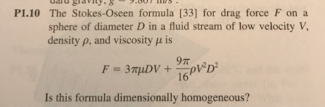 Solved The Stokes-Oseen formula [33] for drag force F on a | Chegg.com