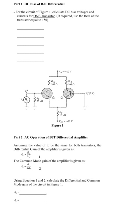 Solved For the circuit of Figure I. calculate DC bias | Chegg.com