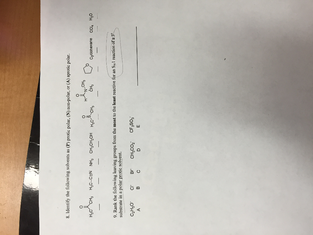 Solved 8. ldentify the following solvents as (P) protic | Chegg.com