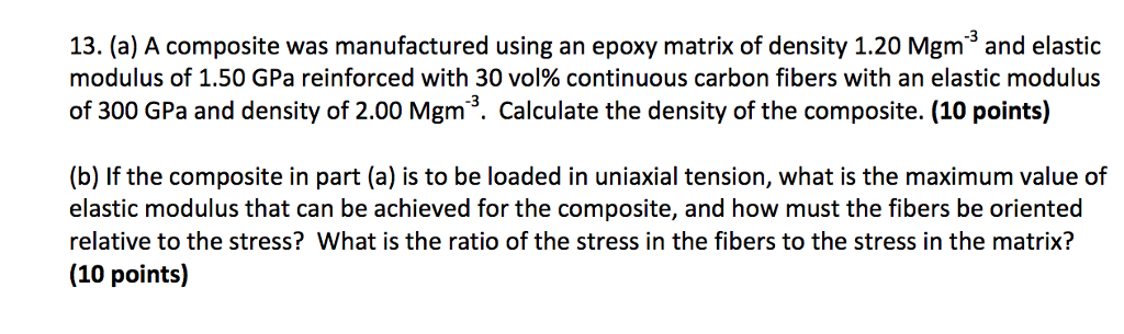 Solved 13. (a) A composite was manufactured using an epoxy | Chegg.com