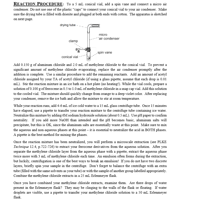 Solved REACTION PROCEDURE: To a 5 mL conical vial, add a | Chegg.com