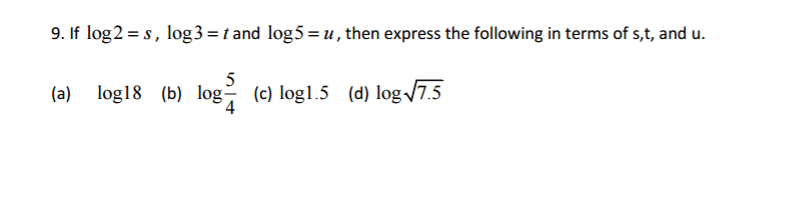 Solved If log2 = s, log3 = t and log5 = u, then express the | Chegg.com
