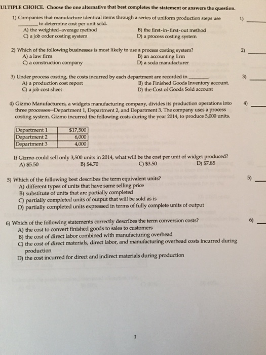 Solved MULTIPLE CHOICE. Choose the one alternative that best | Chegg.com