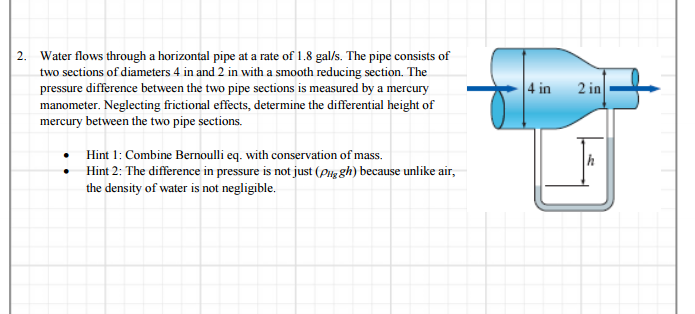 Solved Water flows through a horizontal pipe at a rate of | Chegg.com