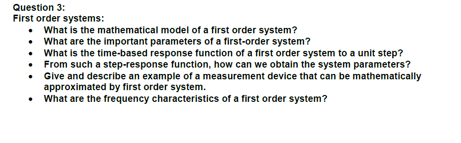 Solved First order systems: What is the mathematical model | Chegg.com