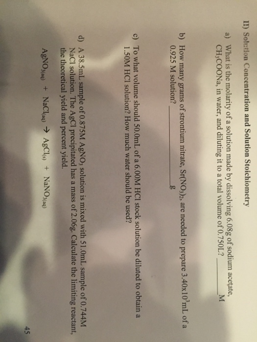 Solved What is the molarity of a solution made by dissolving | Chegg.com