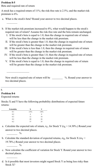 Solved Beta and required rate of return A stock has a | Chegg.com