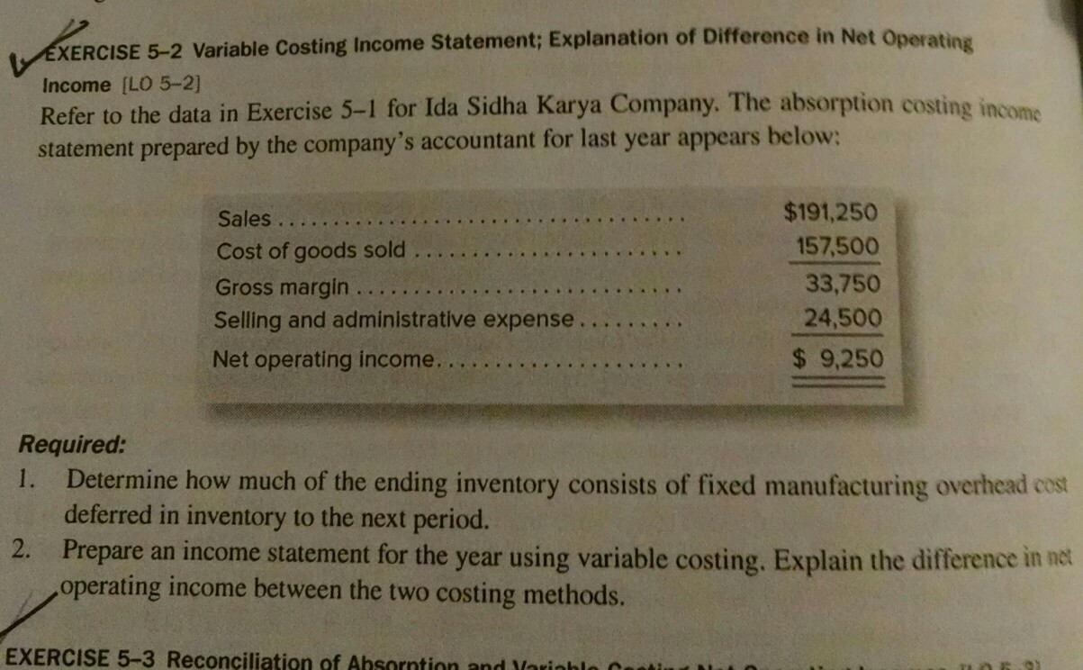 Refer to the data in Exercise 5-1 for Ida Sidha Karya | Chegg.com