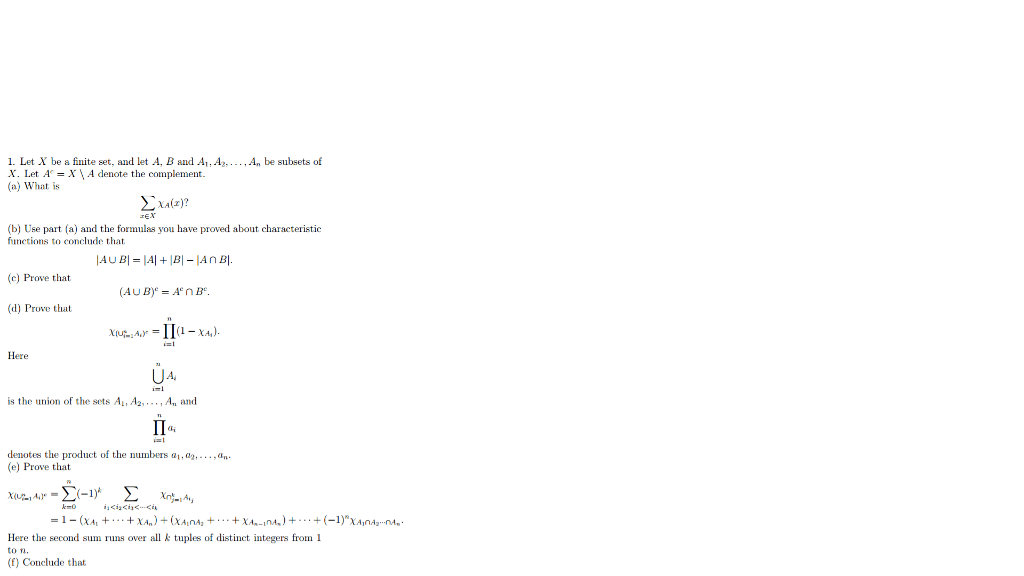 Solved Let X Be A Finite Set And Let A B And A 1 A 2