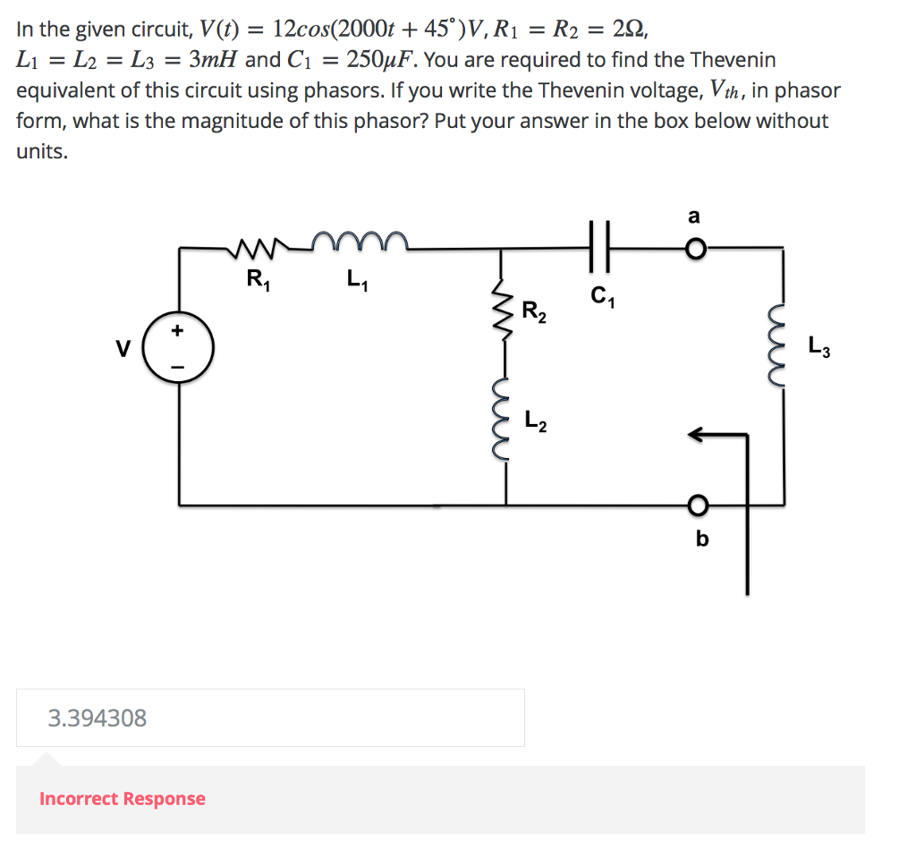 Solved In the given circuit, V(t) = 12cos(2000t + 45 | Chegg.com