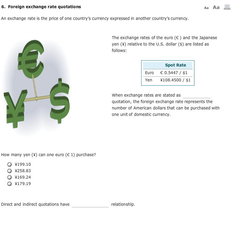 Solved 6. Foreign exchange rate quotations Aa Aa An exchange | Chegg.com