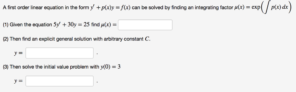 Solved A first order linear equation in the form y p(x)y = | Chegg.com
